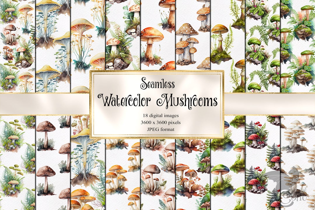 Watercolor Mushroom Digital Paper – Seamless Forest Design (digital ...