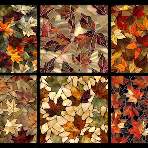 Fall Leaves Stained Glass Digital Paper, Seamless Autumn Textures ...