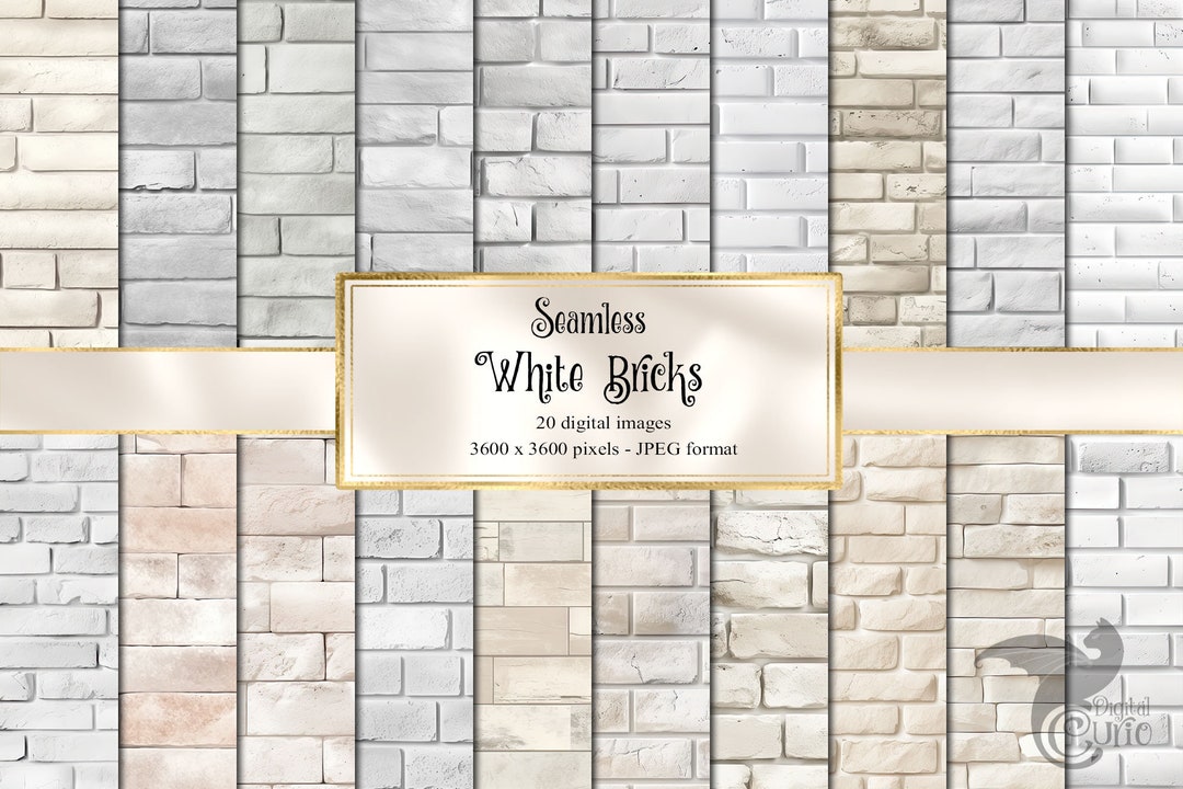 White Brick Textures Digital Paper, Seamless Rustic Brick Wall Digital ...