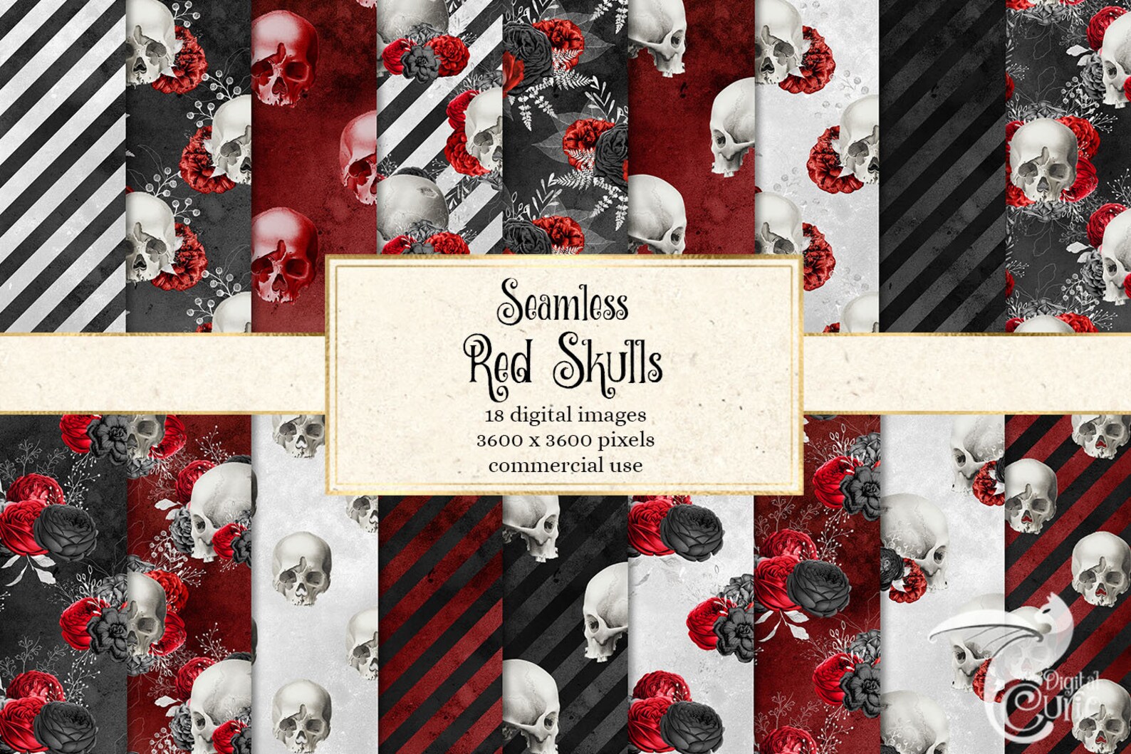 Red Skull Digital Paper Seamless Gothic Skull Patterns With - Etsy