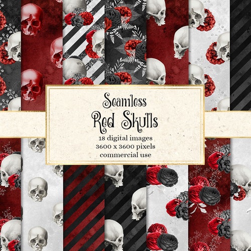Seamless Vintage Gothic Digital Paper Skull Damask Halloween | Etsy