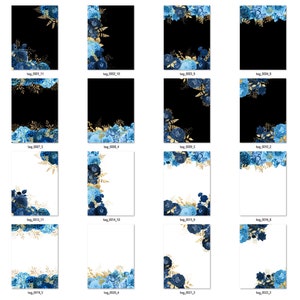 5x7 Blue and Gold Floral Overlays for Invitations, Planners, Journal ...