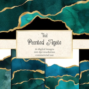 Teal Painted Agate Borders, Digital Watercolor Geode PNG Overlays With ...