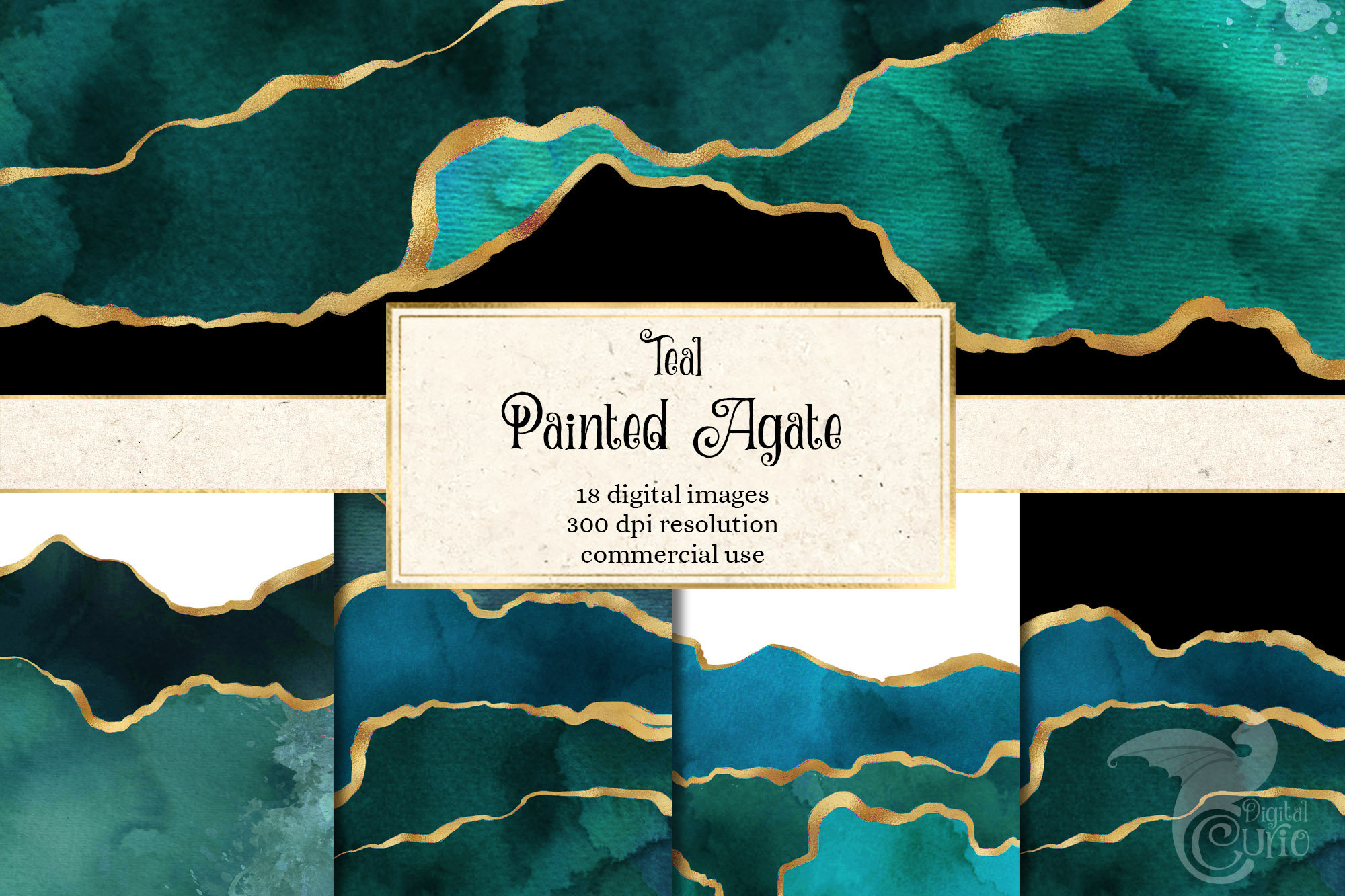 Teal Painted Agate Borders Digital Watercolor Geode PNG - Etsy