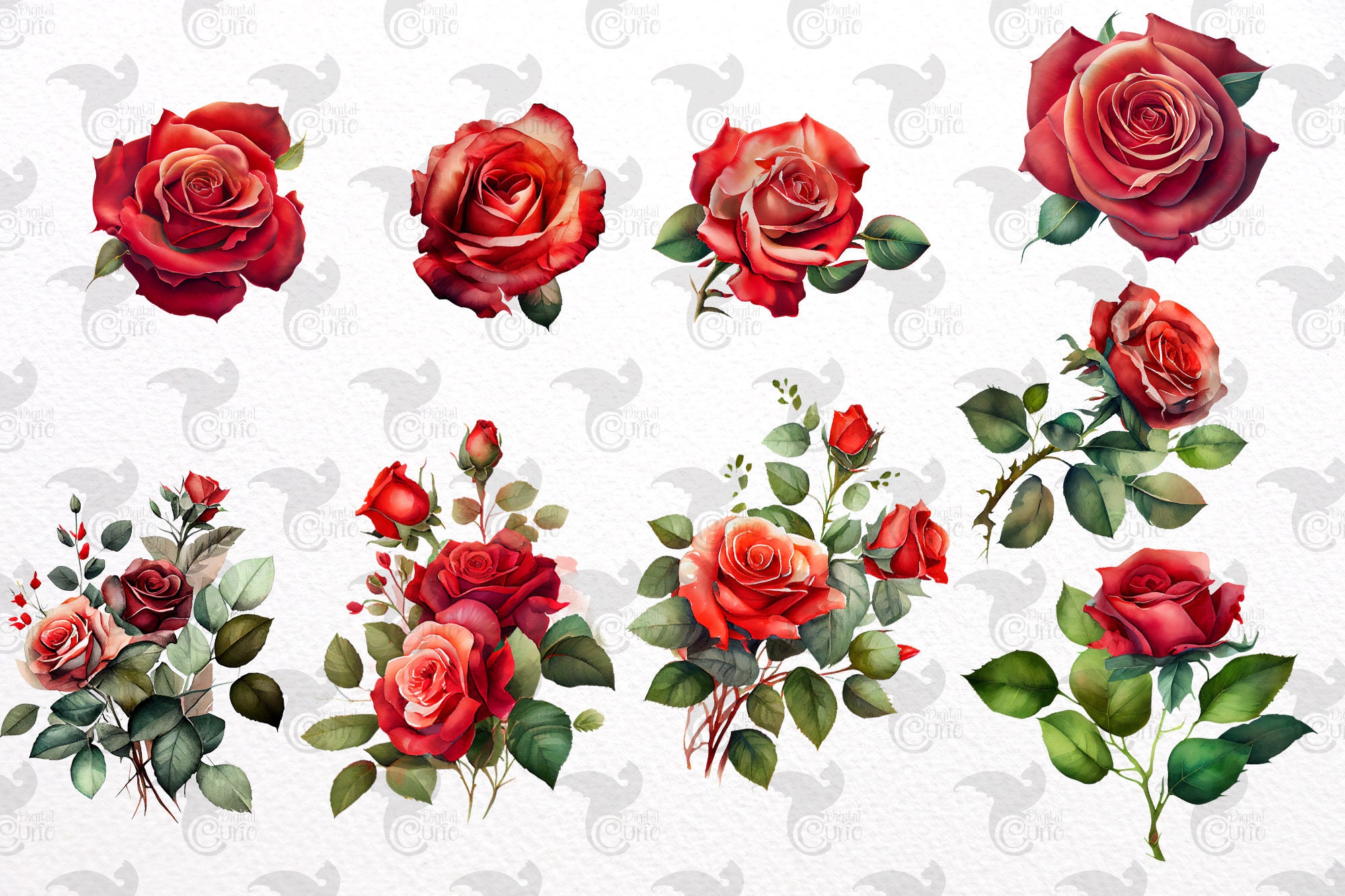 Watercolor Red Roses Clipart – Floral PNG Graphics (commercial Use) - Etsy