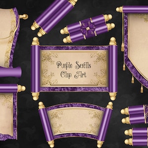 Purple Scrolls Clipart - Gold Accents, Fantasy Designs (digital ...