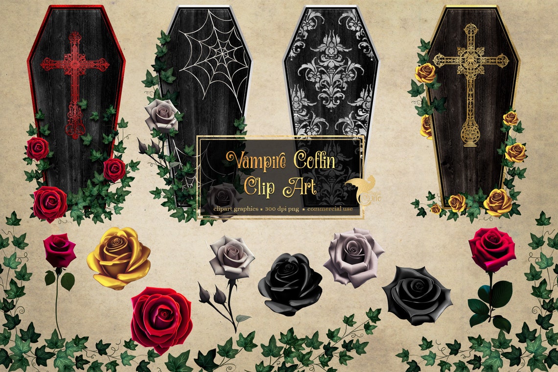Vampire Coffin Clipart Digital Gothic Halloween Clip Art - Etsy