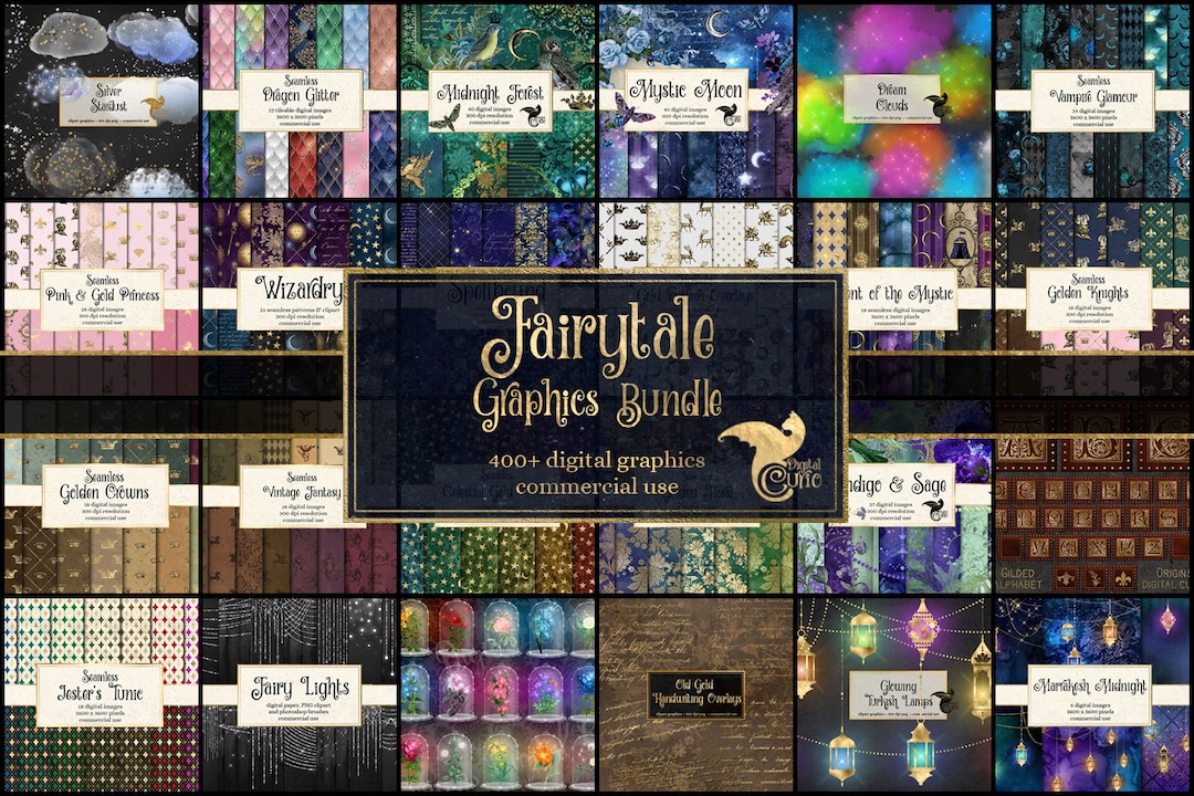 Fairytale Graphics Bundle, Fantasy Clipart, Digital Paper Textures ...