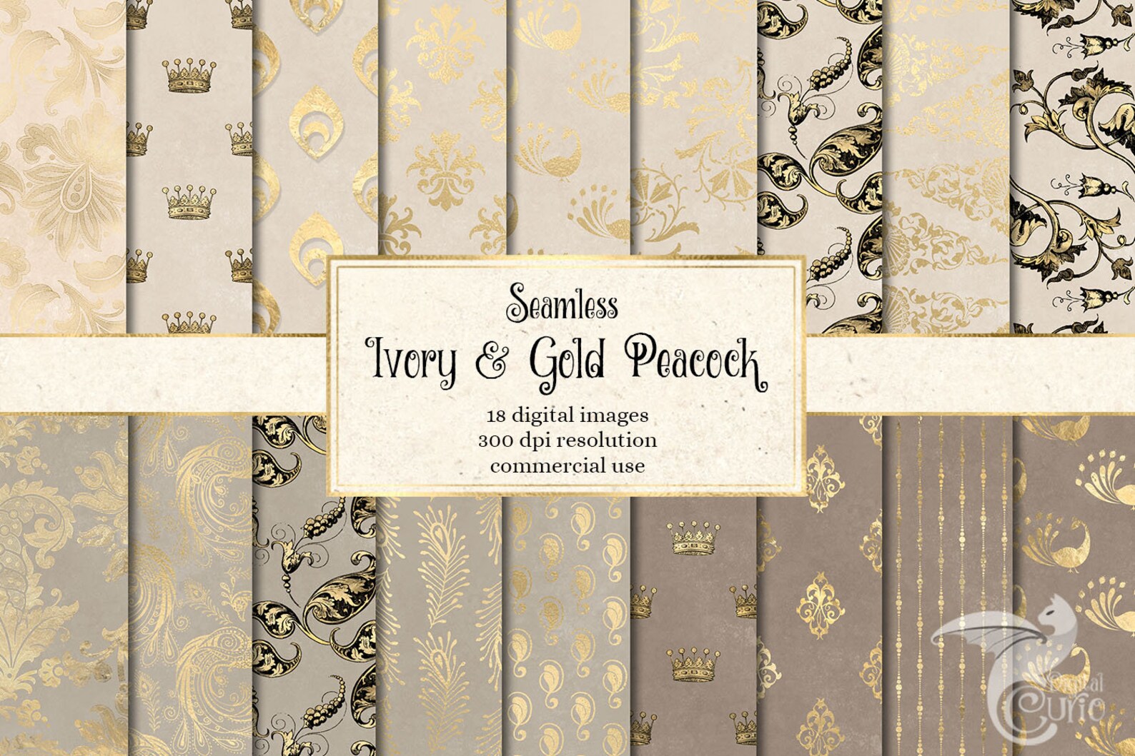 Ivory and Gold Peacock Digital Paper Seamless Gold Peacock - Etsy