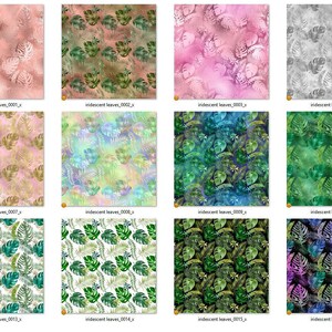 Iridescent Tropical Leaves Digital Paper, Seamless Jungle Leaf Textures ...