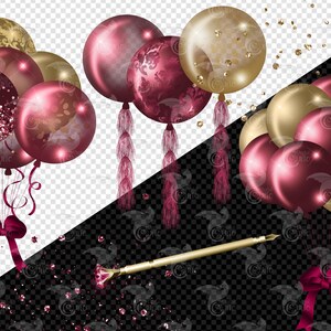 Burgundy and Gold Glam Balloons Clipart Digital Clip Art Graphics for ...