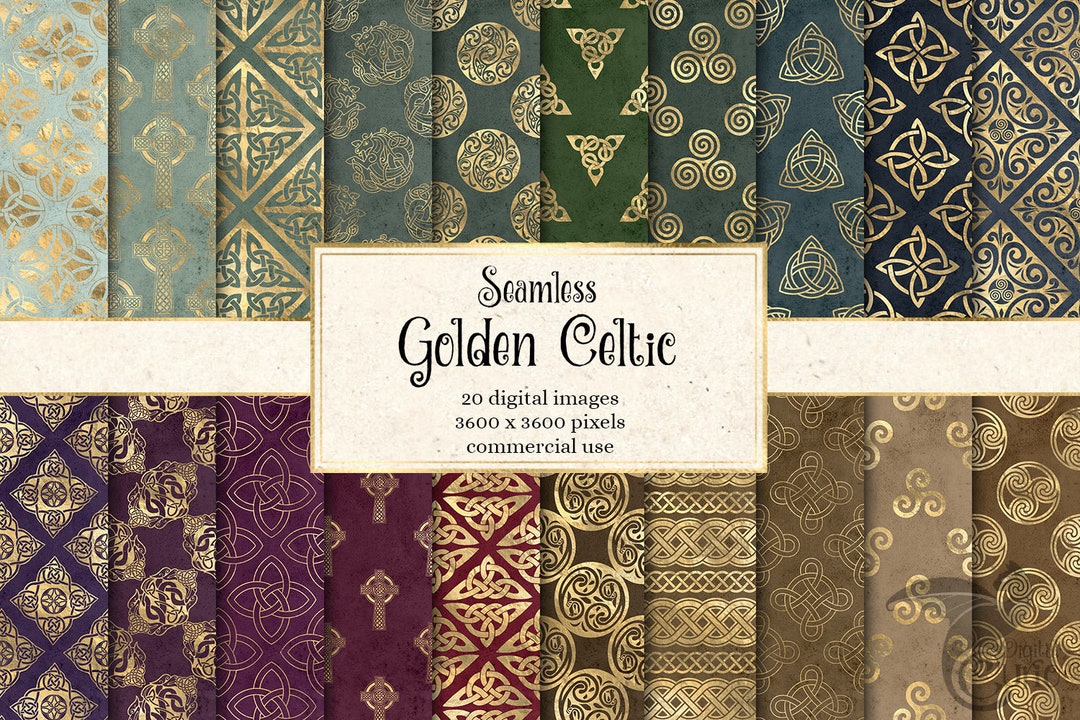 Gold Celtic Digital Paper, Seamless Celtic Knot Patterns and Printable ...