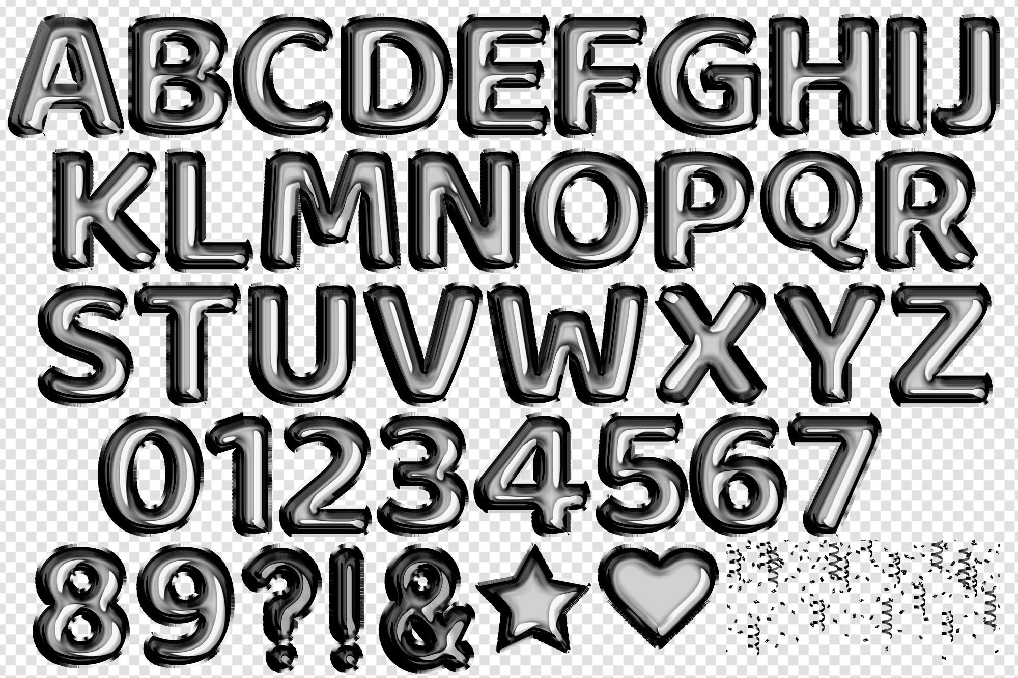 Black Foil Balloon Alphabet Clip Art Digital Instant | Etsy