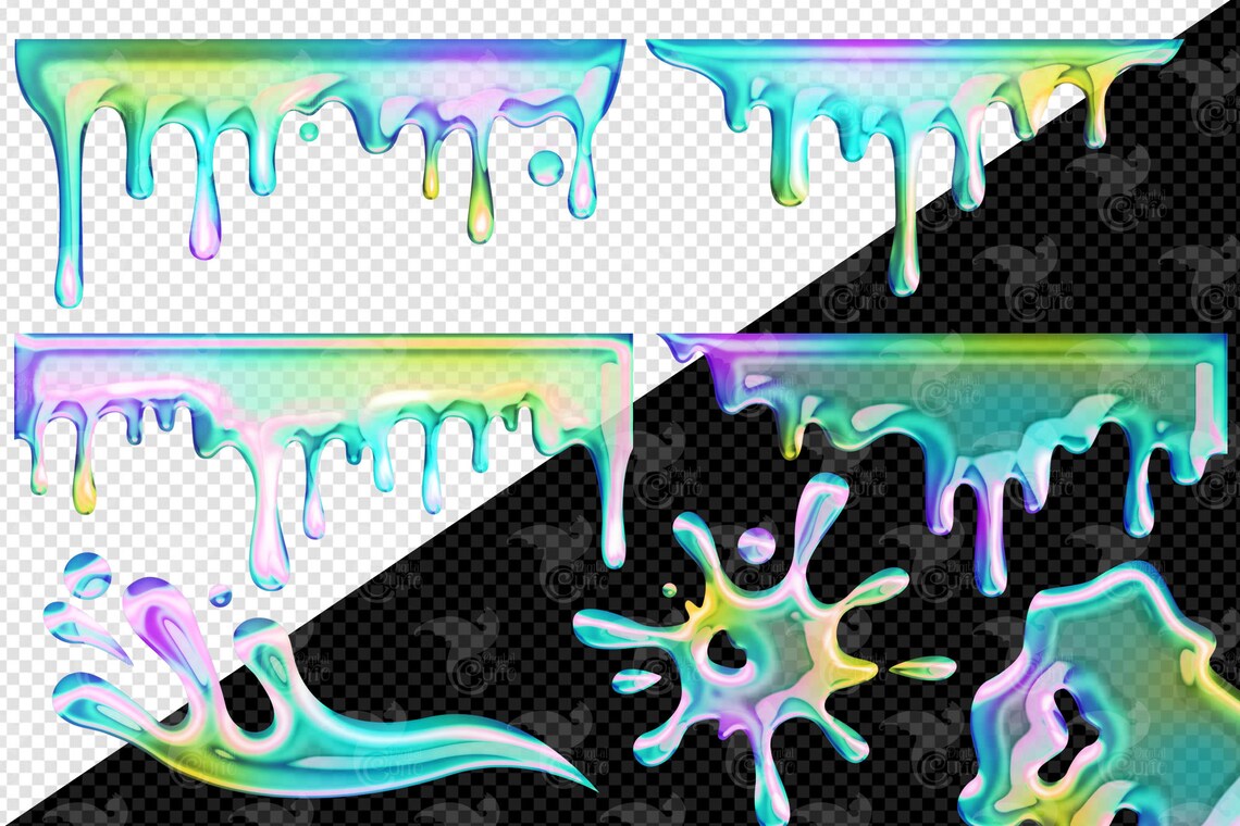 Holographic Drips and Splashes Clipart Digital Clip Art - Etsy