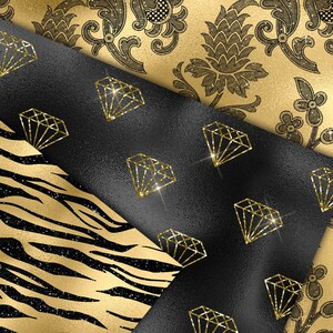 Black and Gold Glam Digital Paper, Seamless Black and Gold Glitter Glam ...