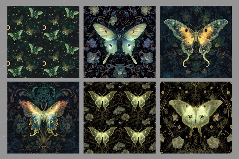 Luna Moths Digital Paper - Seamless Fantasy Moth Printable Digital ...