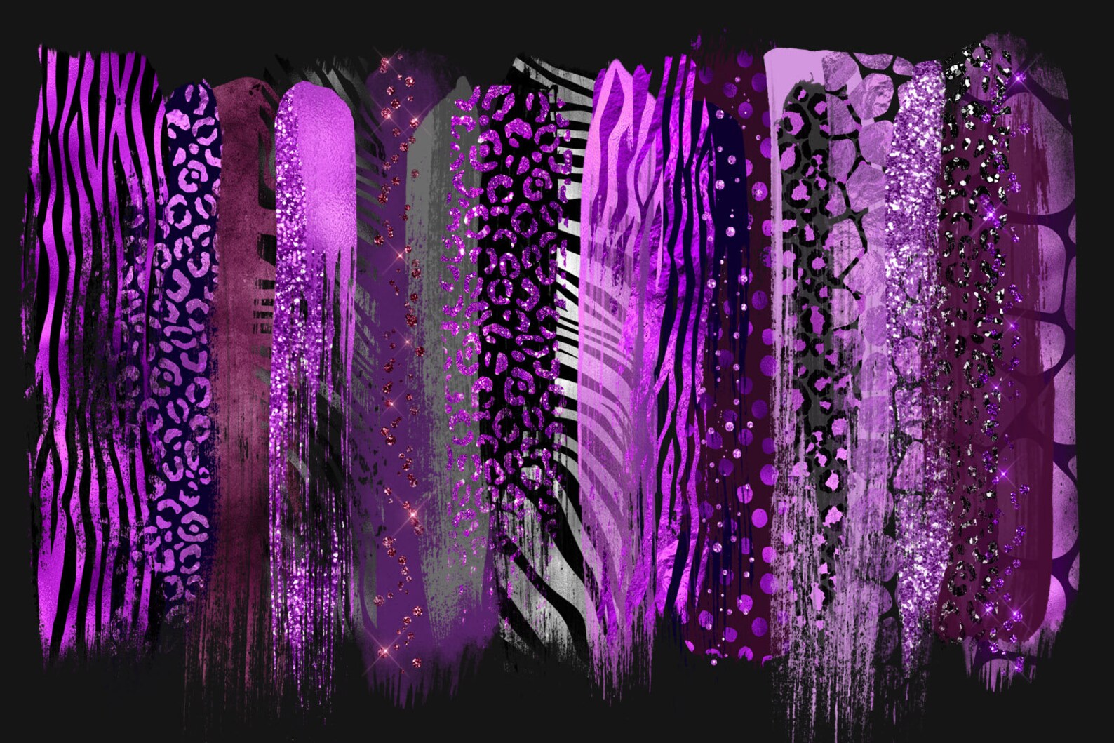 Purple Safari Brush Strokes Clipart With Glitter and Foil in - Etsy
