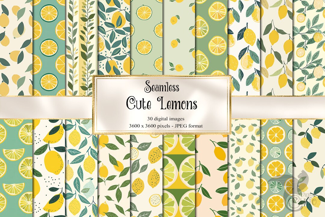 Cute Lemons Digital Paper - Seamless Pastel Citrus Fruit Background ...