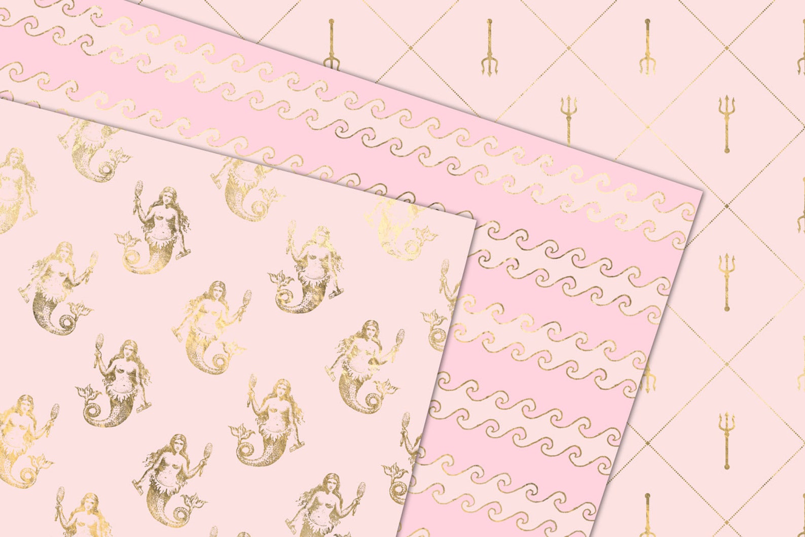 Pink and Gold Mermaid Digital Paper Seamless Gold Mermaid - Etsy
