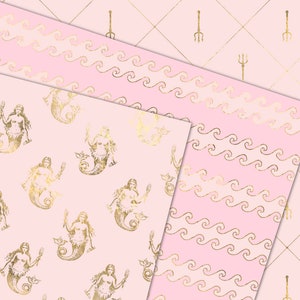 Pink and Gold Mermaid Digital Paper, Seamless Gold Mermaid Patterns ...