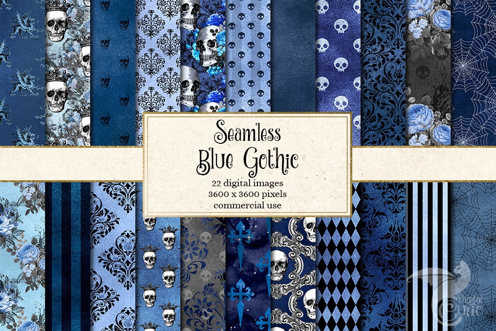 Seamless Blue Gothic Digital Paper Skull Damask Halloween - Etsy