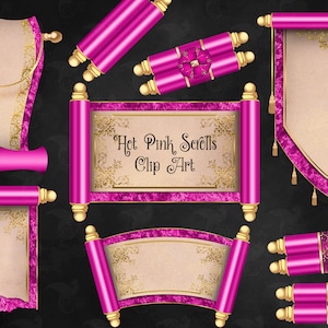 Hot Pink Scrolls Clipart - Digital Tapestry Clip Art for Magic Fantasy ...