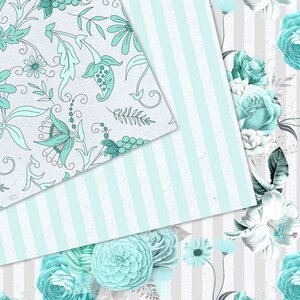 Turquoise Floral Digital Paper, Seamless Backgrounds With Aqua Flower ...