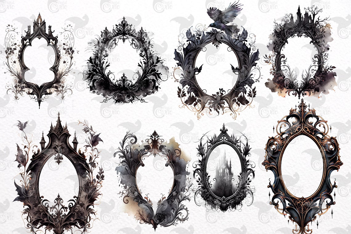 Watercolor Gothic Frames Clipart Dark Fantasy Watercolor - Etsy UK
