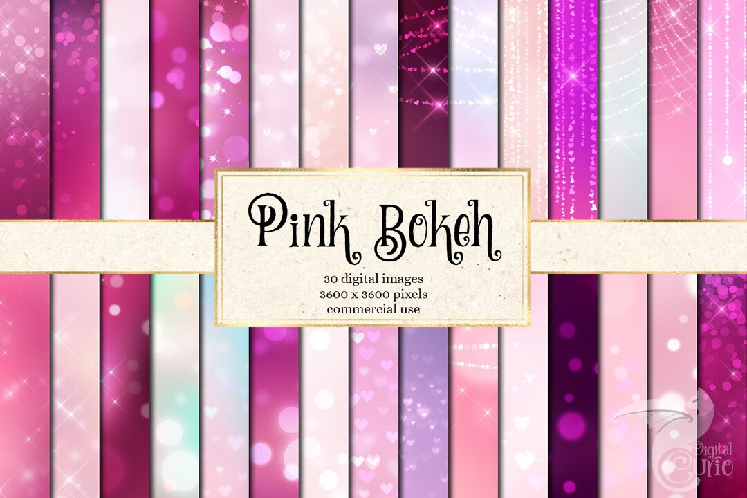 Pink Bokeh Digital Paper, Printable Backgrounds With Hearts and Fairy ...