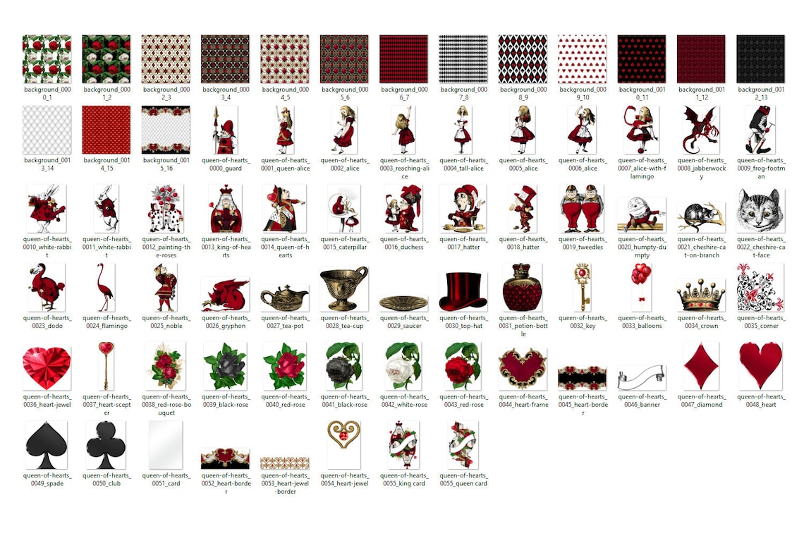 Queen of Hearts Digital Scrapbook Kit – Alice in Wonderland Clipart ...