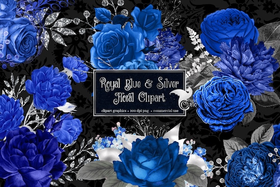 Royal Blue and Silver Floral Clipart shabby wedding rustic | Etsy España