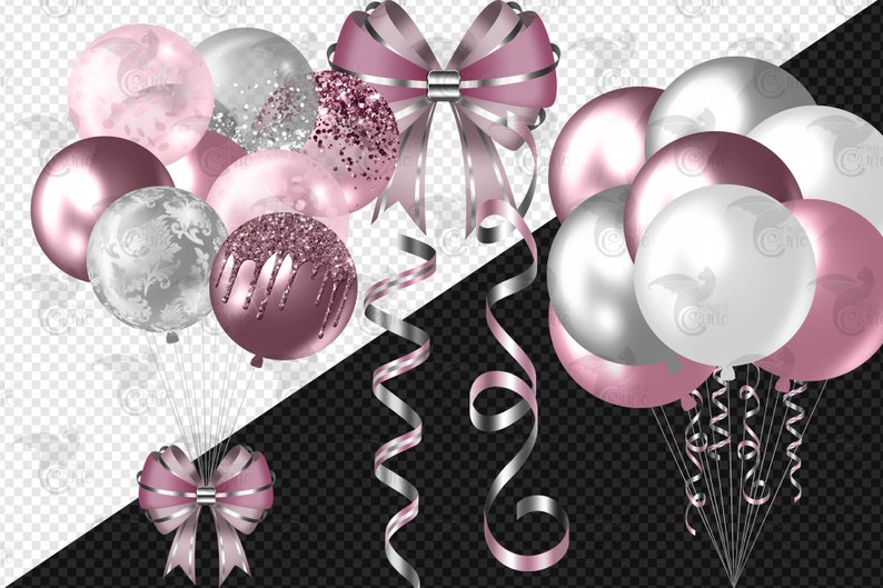 Mauve and Silver Round Balloons Clipart Digital Clip Art | Etsy
