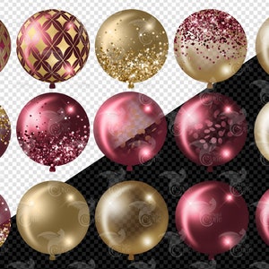 Burgundy and Gold Glam Balloons Clipart - Digital Clip Art Graphics for ...