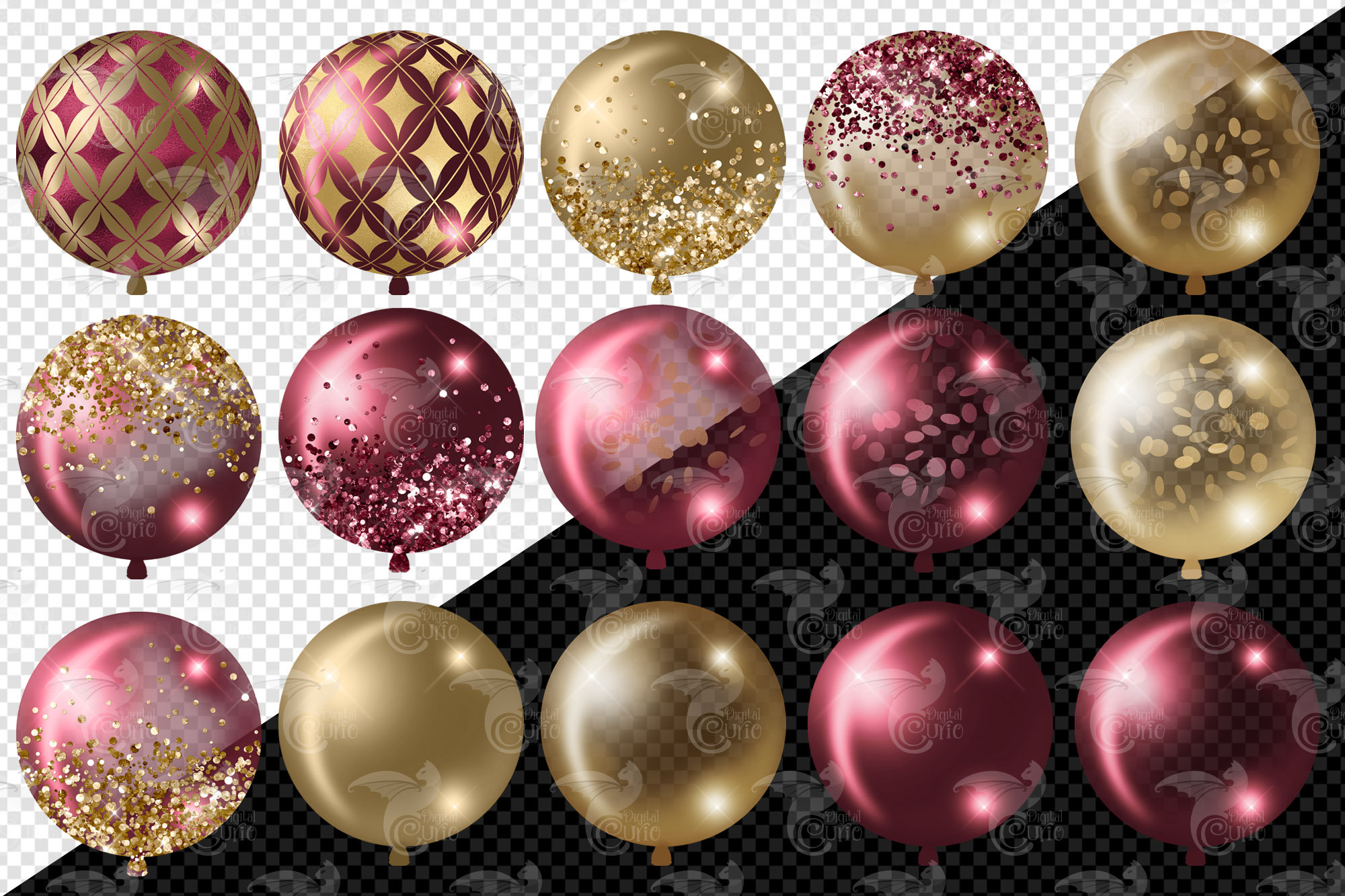Burgundy and Gold Glam Balloons Clipart Digital Clip Art - Etsy