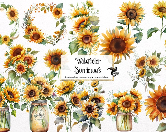 21 Watercolor Sunflowers Clipart Bundle - Fall Sunflower Floral ...