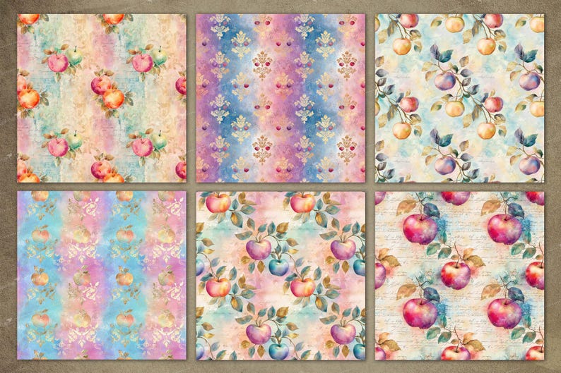 Aurelian Watercolor Apples Digital Paper, Seamless Vintage Apple ...