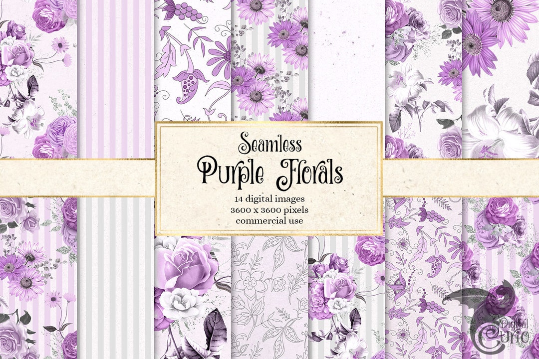 Purple Floral Digital Paper, Seamless Backgrounds With Purple Flower ...