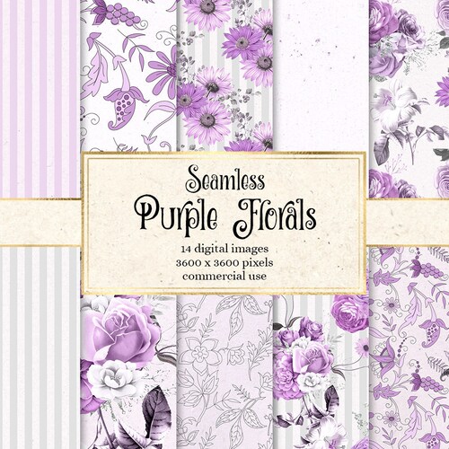Royal Purple and Silver Floral Digital Paper Seamless Purple - Etsy