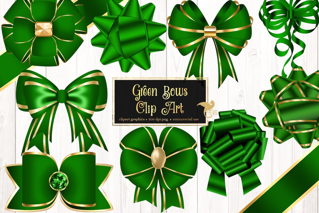 Green Bows Clip Art - Satin Bow Clipart in Png Format Instant Download ...