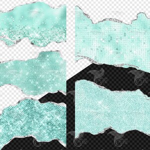 Aqua and Silver Glam Edges Clipart - Seamless Cyan Glitter and Foil ...