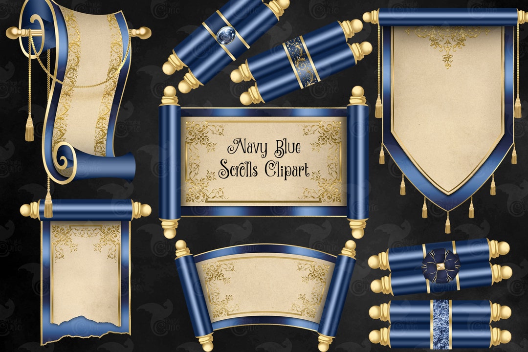 Navy Blue Scrolls Clipart - Digital Tapestry Clip Art for Magic Fantasy ...
