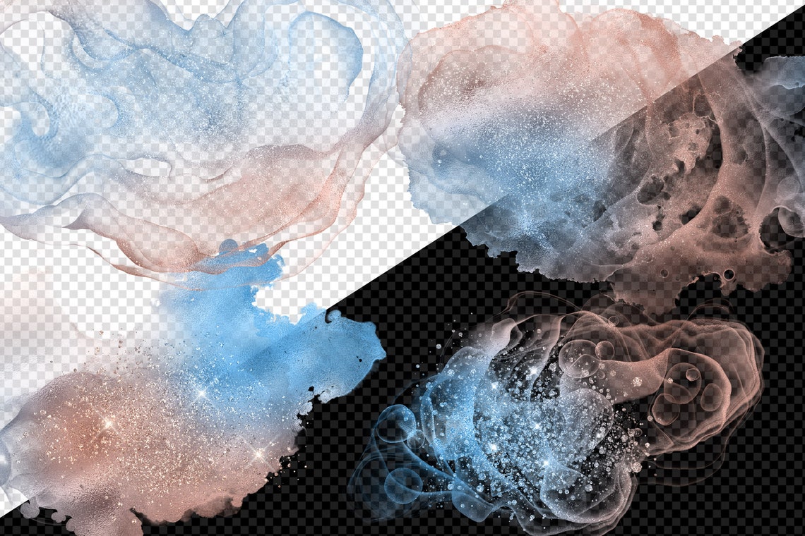 Rose Gold and Blue Ink Overlays Liquid Paint Splatter With - Etsy