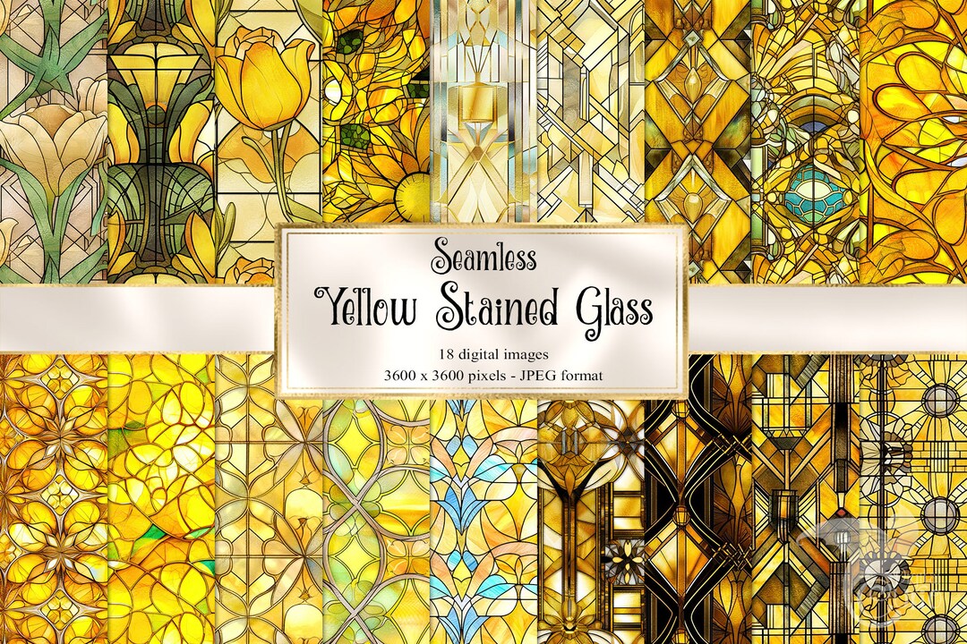 Yellow Stained Glass Digital Paper, Seamless Printable Textures ...