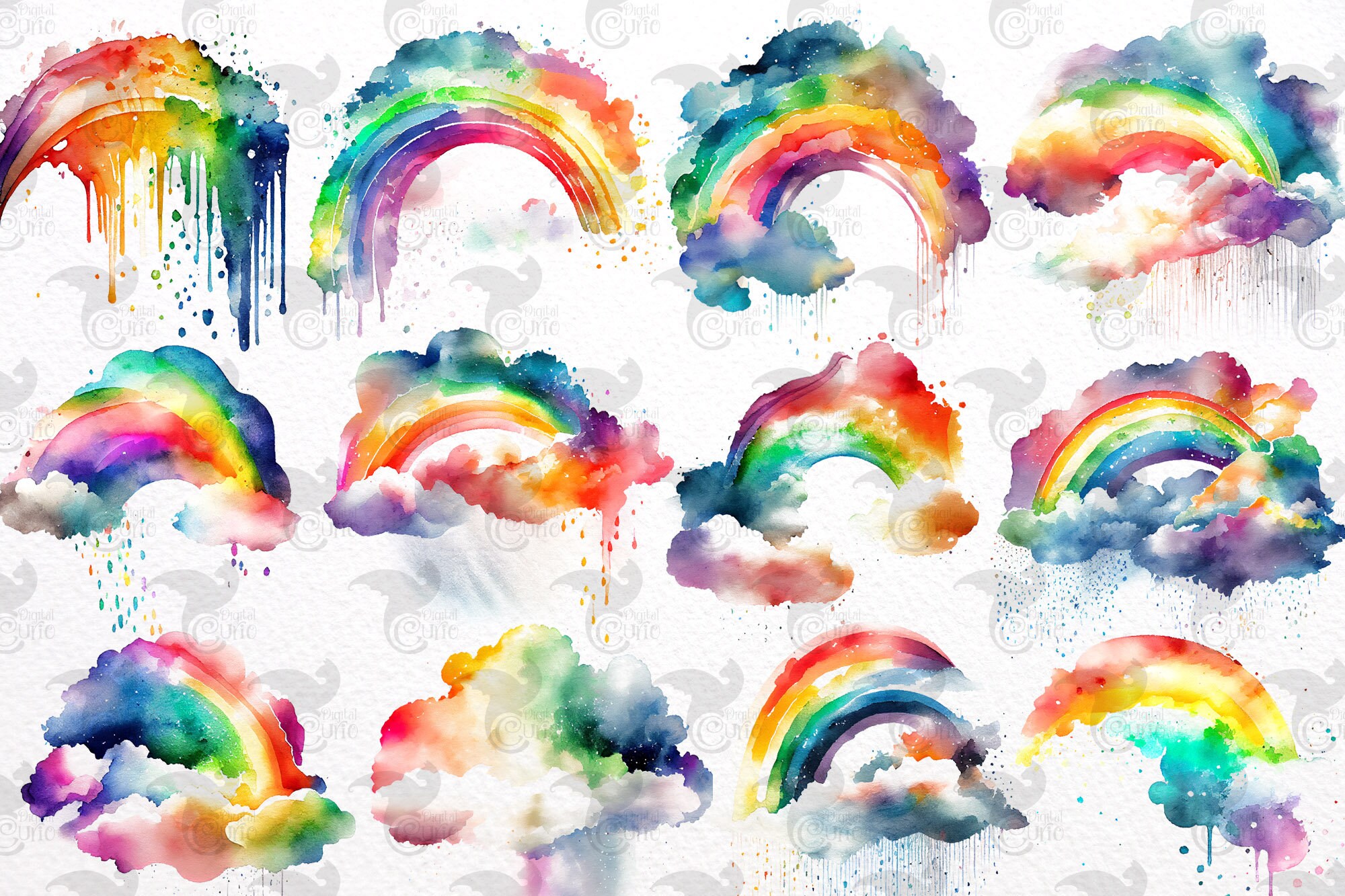 Watercolor Rainbow Clipart, Commercial Use Graphics (digital Download ...