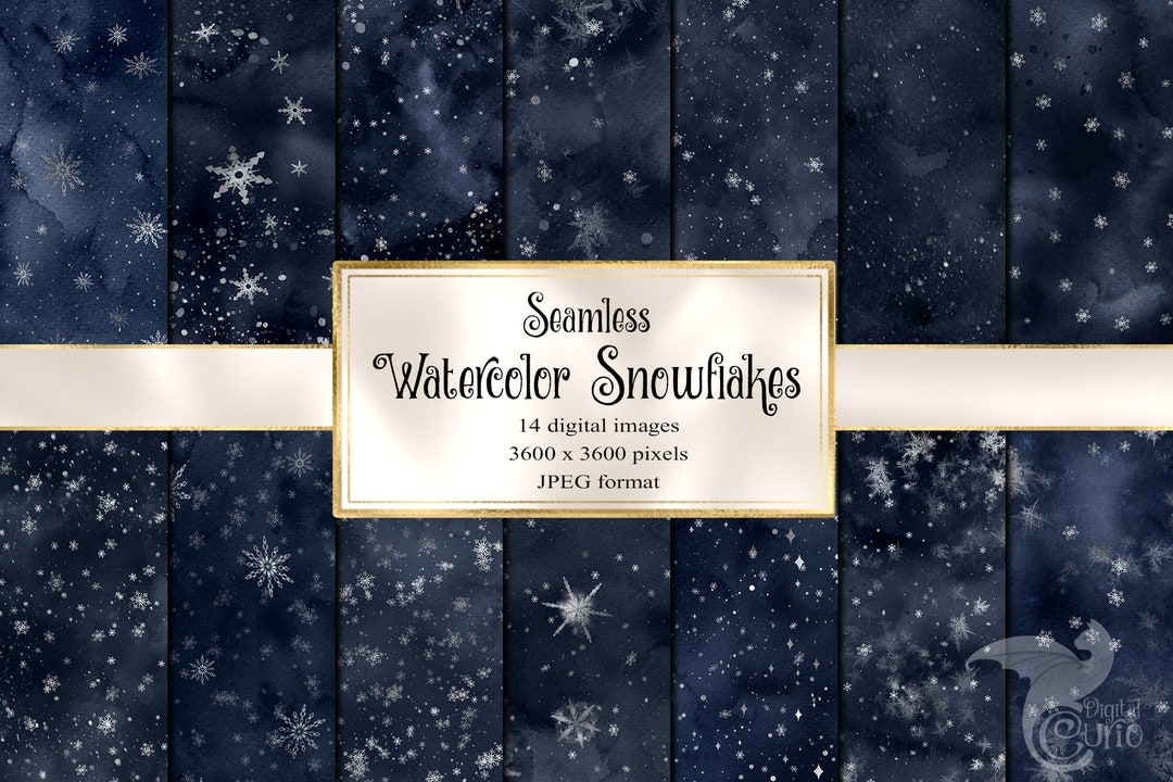 Watercolor Snowflakes Digital Paper - Seamless Silver and Navy ...