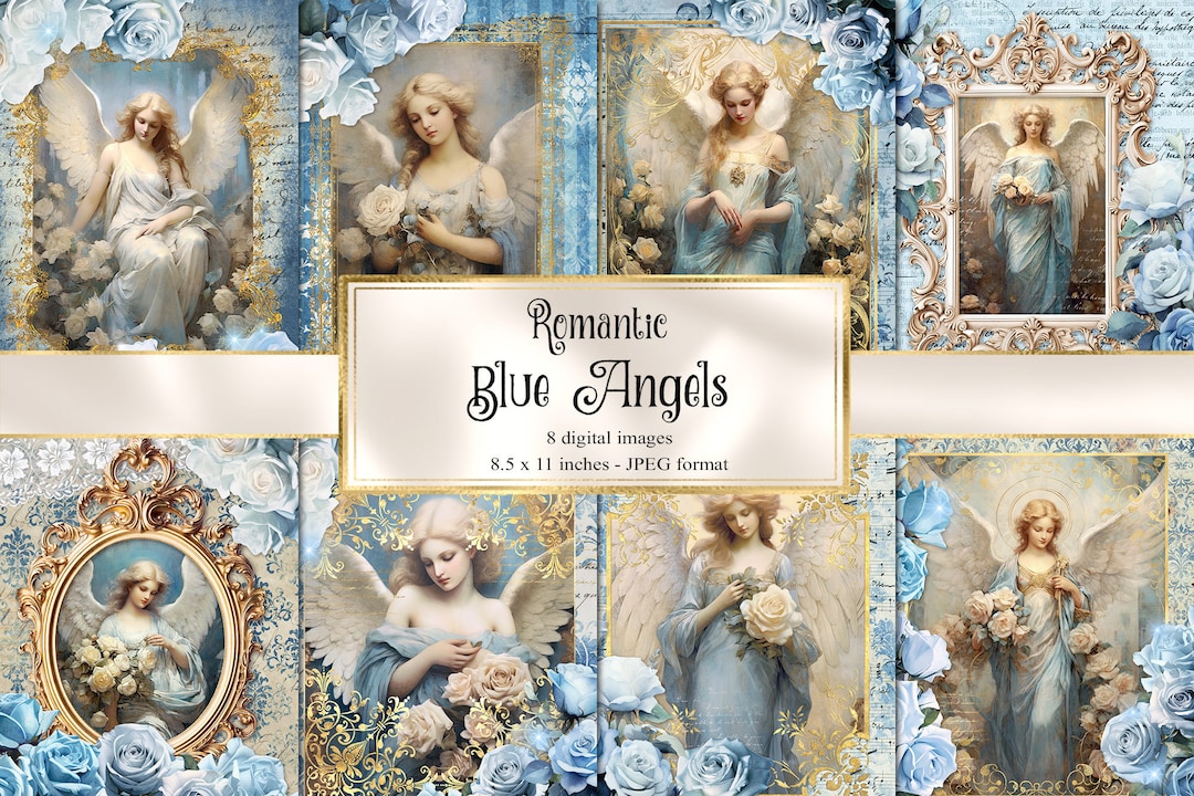 Romantic Blue Angels Journal Paper, Notebook Digital Paper Rococo Junk ...