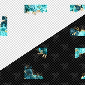 5x7 Turquoise and Gold Floral Overlays for Invitations, Planners ...