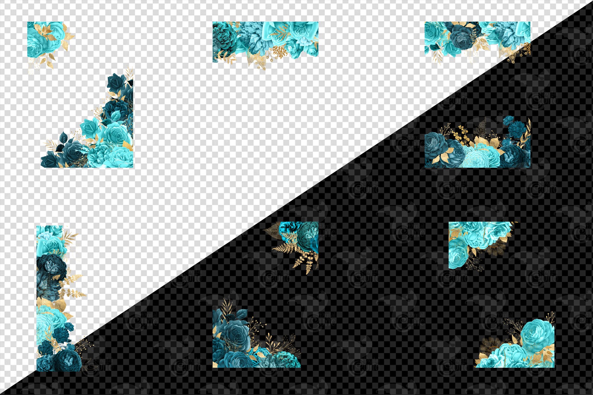 5x7 Turquoise and Gold Floral Overlays for Invitations - Etsy