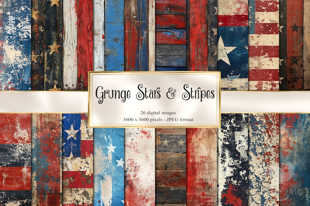 Grunge Stars and Stripes Digital Paper, Distressed Textures (digital ...