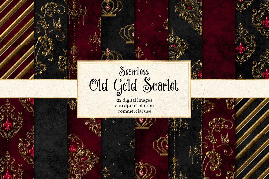 Old Gold Scarlet Digital Paper, Seamless Royal Queen Patterns With Gold ...